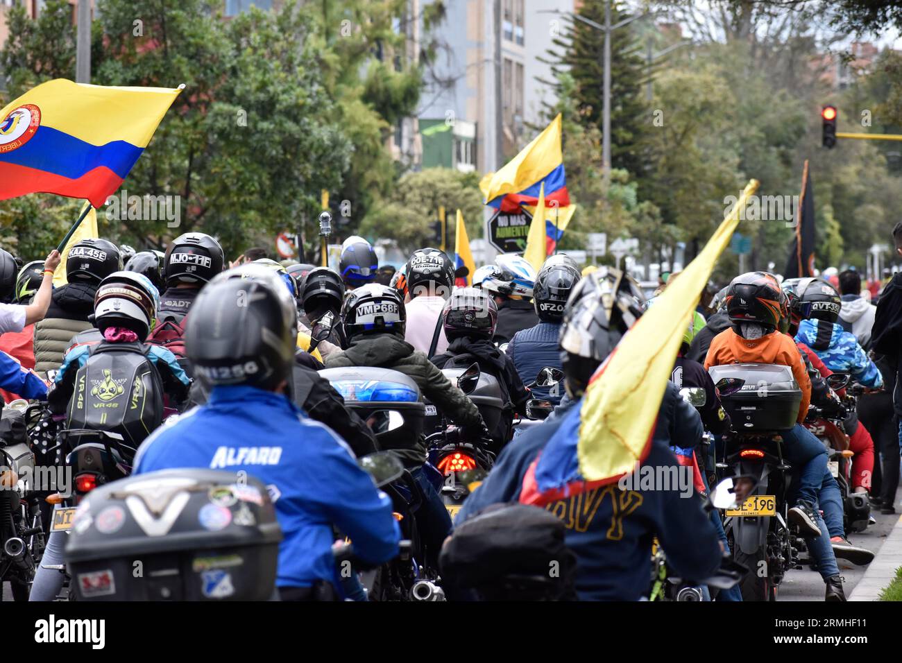 Bogota, Colombia. 28th Aug, 2023. Motorcycle drivers take part during ...