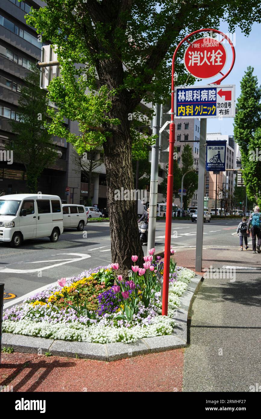 Japan, Fukuoka, Hakata. Street Scene, Fire Hydrant Sign Stock Photo - Alamy