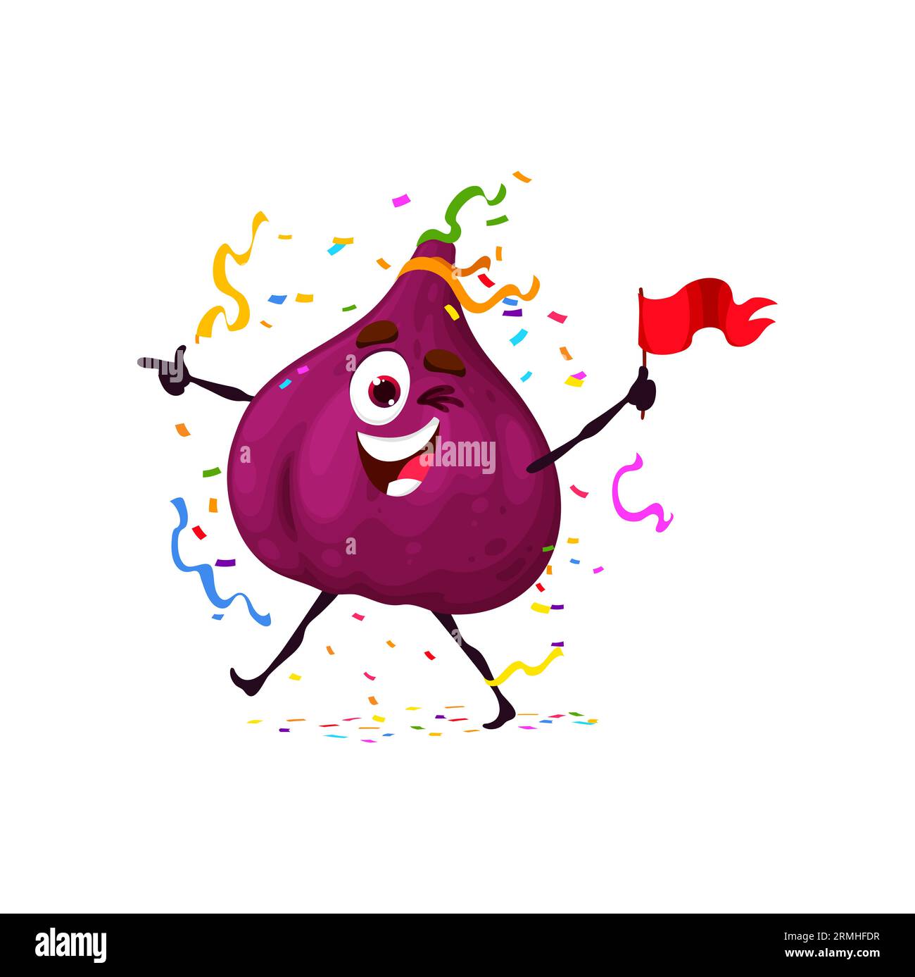 Cartoon happy fig fruit character on birthday party, anniversary ...