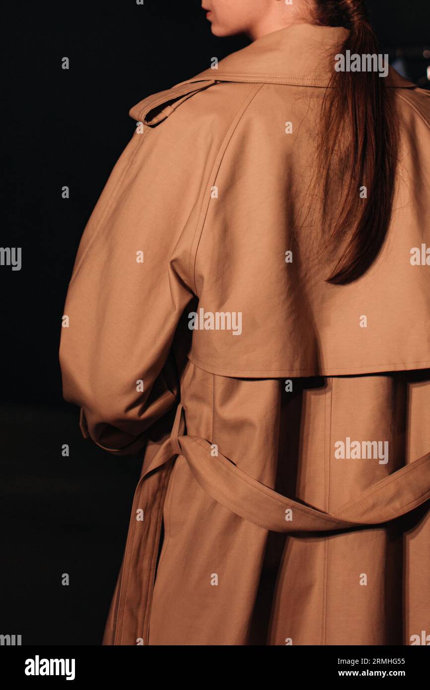 Fashion details of autumn brown classy long coat. Unisex street style ...