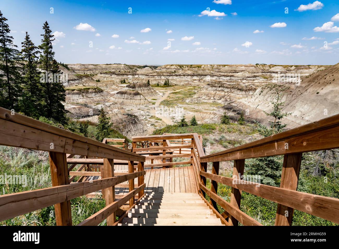 Staircase leading down into Horseshoe Canyon overlooking badlands and ...