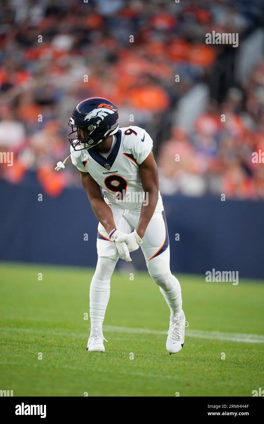Denver Broncos wide receiver Kendall Hinton (9) in the first half of an ...