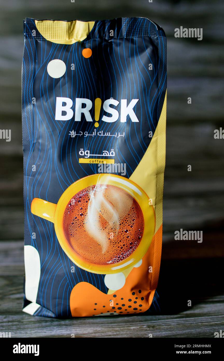 Cairo, Egypt, August 26 2023: Brisk Rafah Abo Garad Palestinian coffee ...
