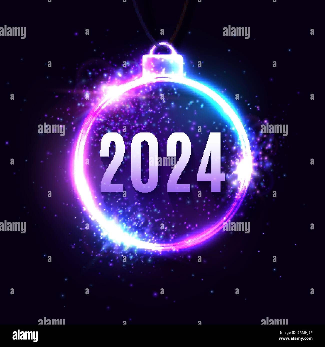 New Year 2024 neon glowing decoration on dark blue Stock Vector Image ...