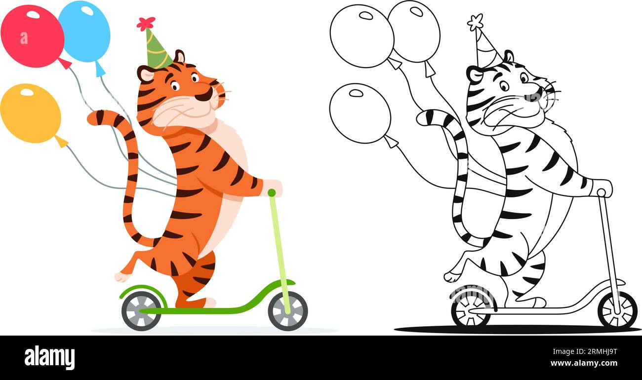 Coloring page. Cartoon tiger with balloons Stock Vector Image & Art - Alamy