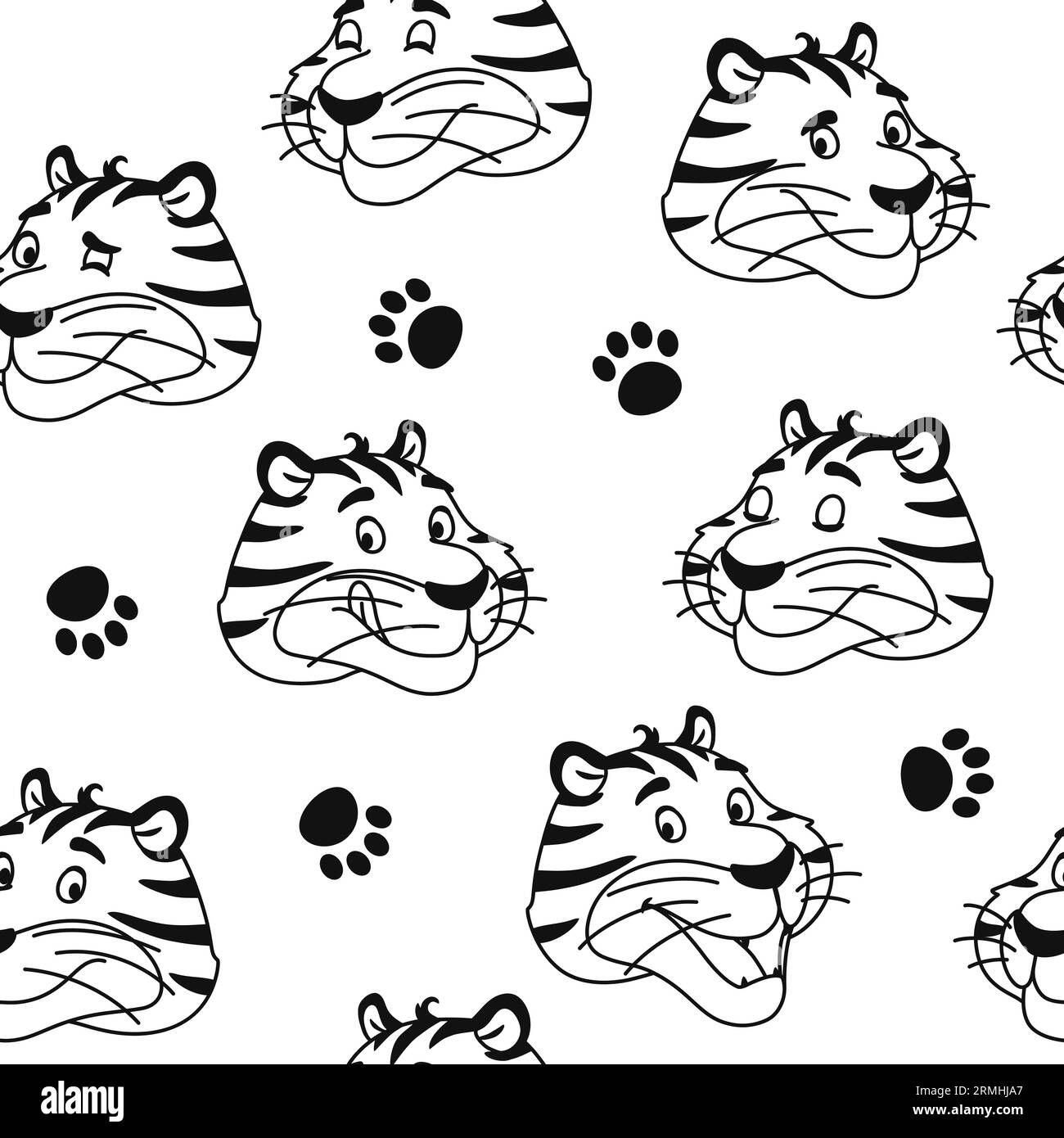 Black and white outline tiger seamless pattern Stock Vector Image & Art ...
