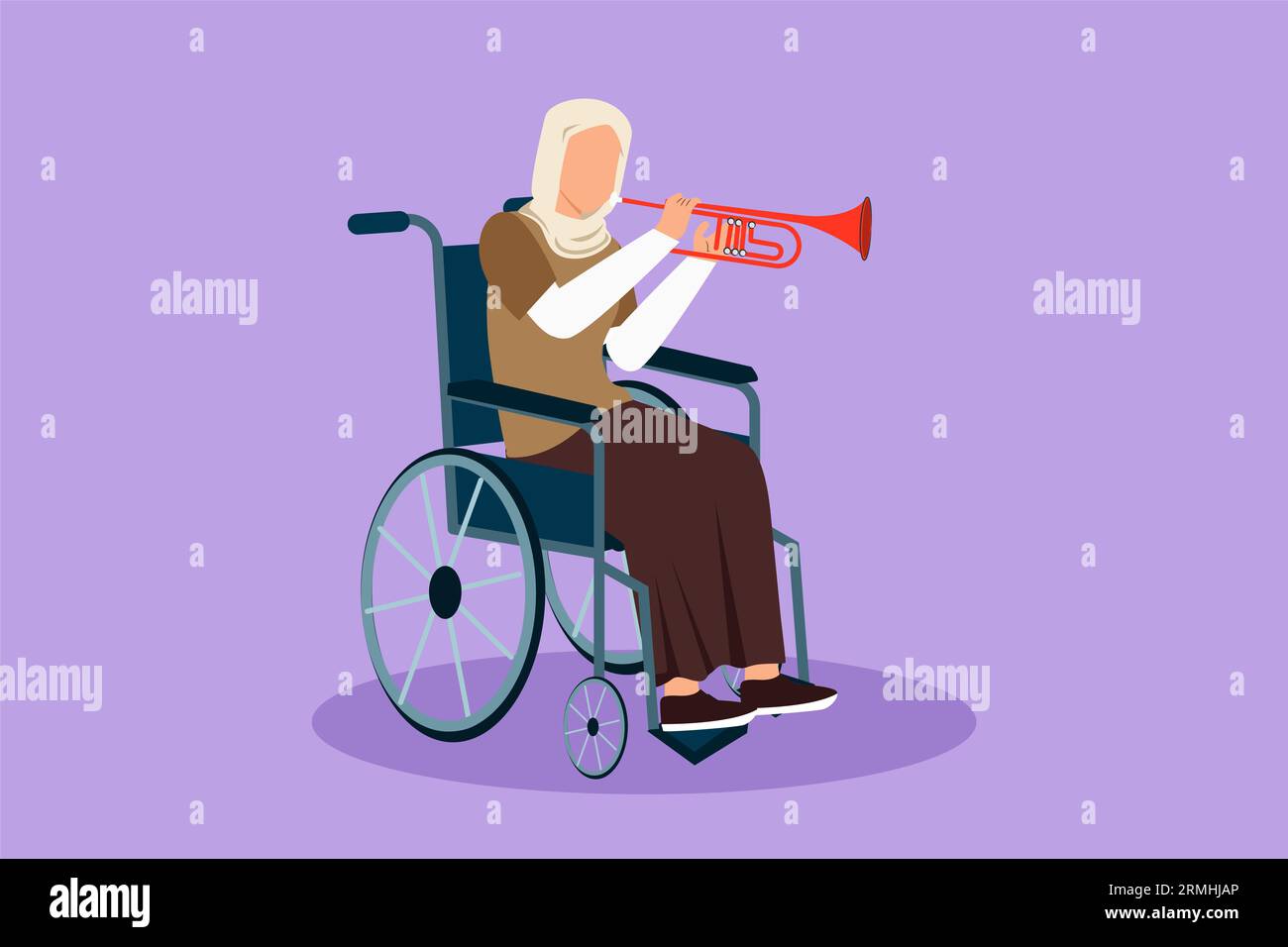 Character flat drawing pretty Arab female in wheelchair playing trumpet ...