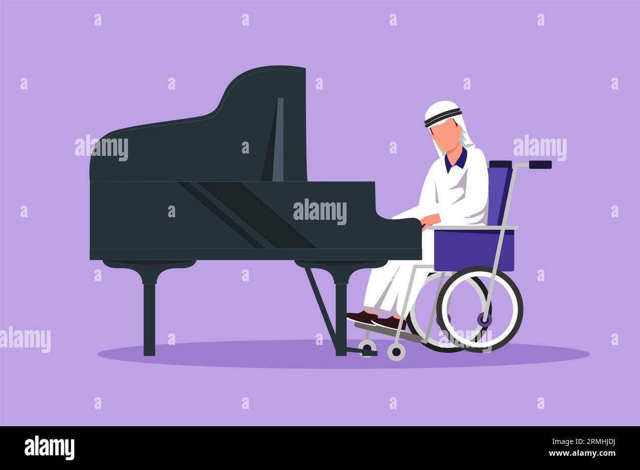Character flat drawing disabled Arab man in wheelchair playing piano in ...
