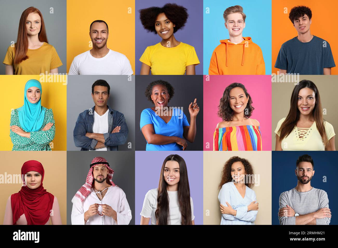 Collage with portraits of people on different color backgrounds Stock ...