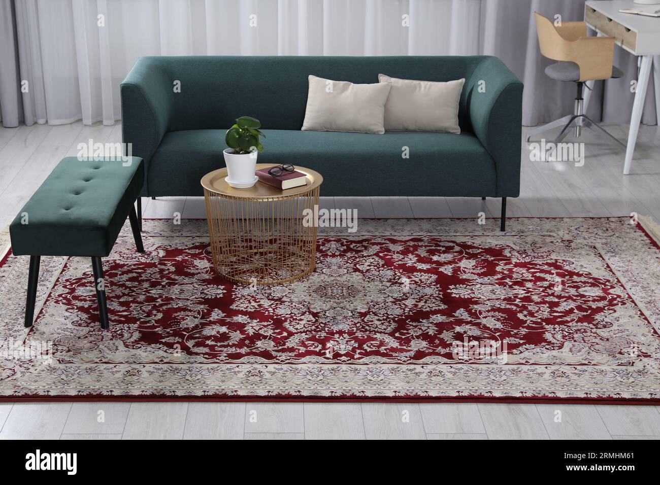 Stylish living room with beautiful carpet and furniture. Interior ...