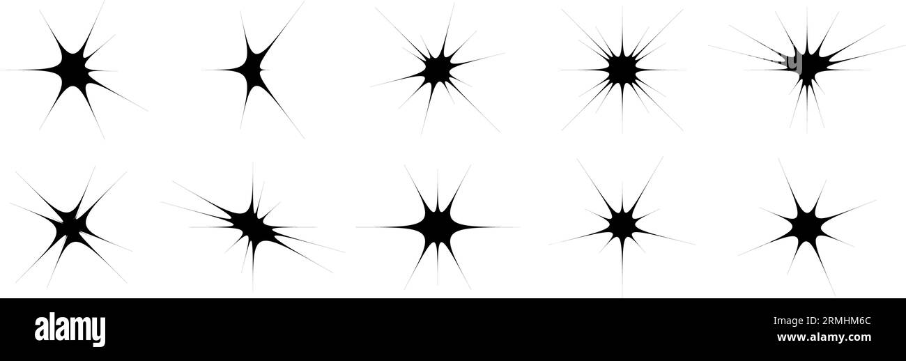 Black star and twinkle set. Retro blink collection. Abstract y2k starburst shine effect pack ...