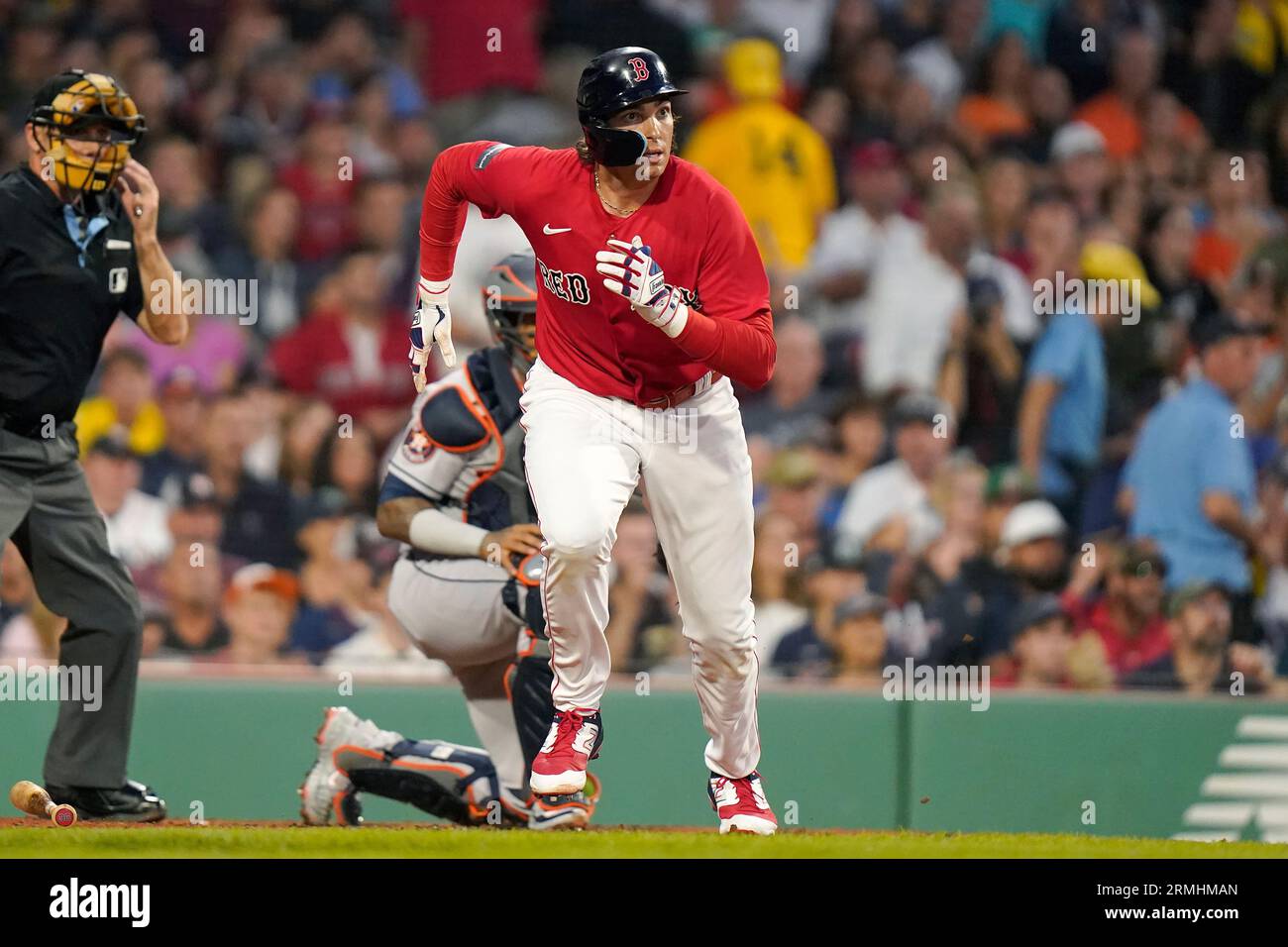 Boston Red Sox' Triston Casas, front right, runs after hitting a two ...