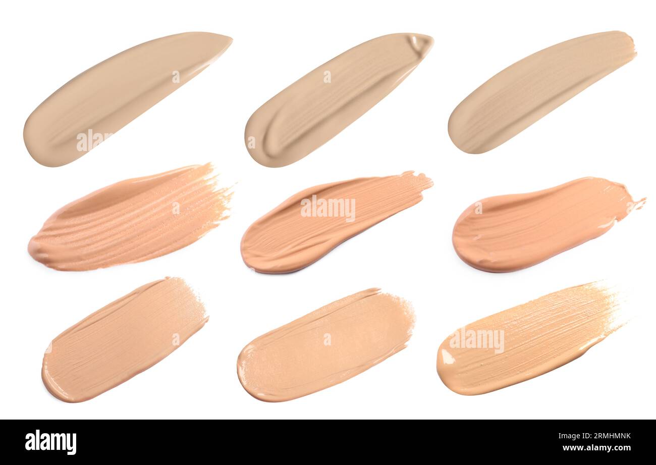 Set of foundation samples in different tones on white background Stock ...