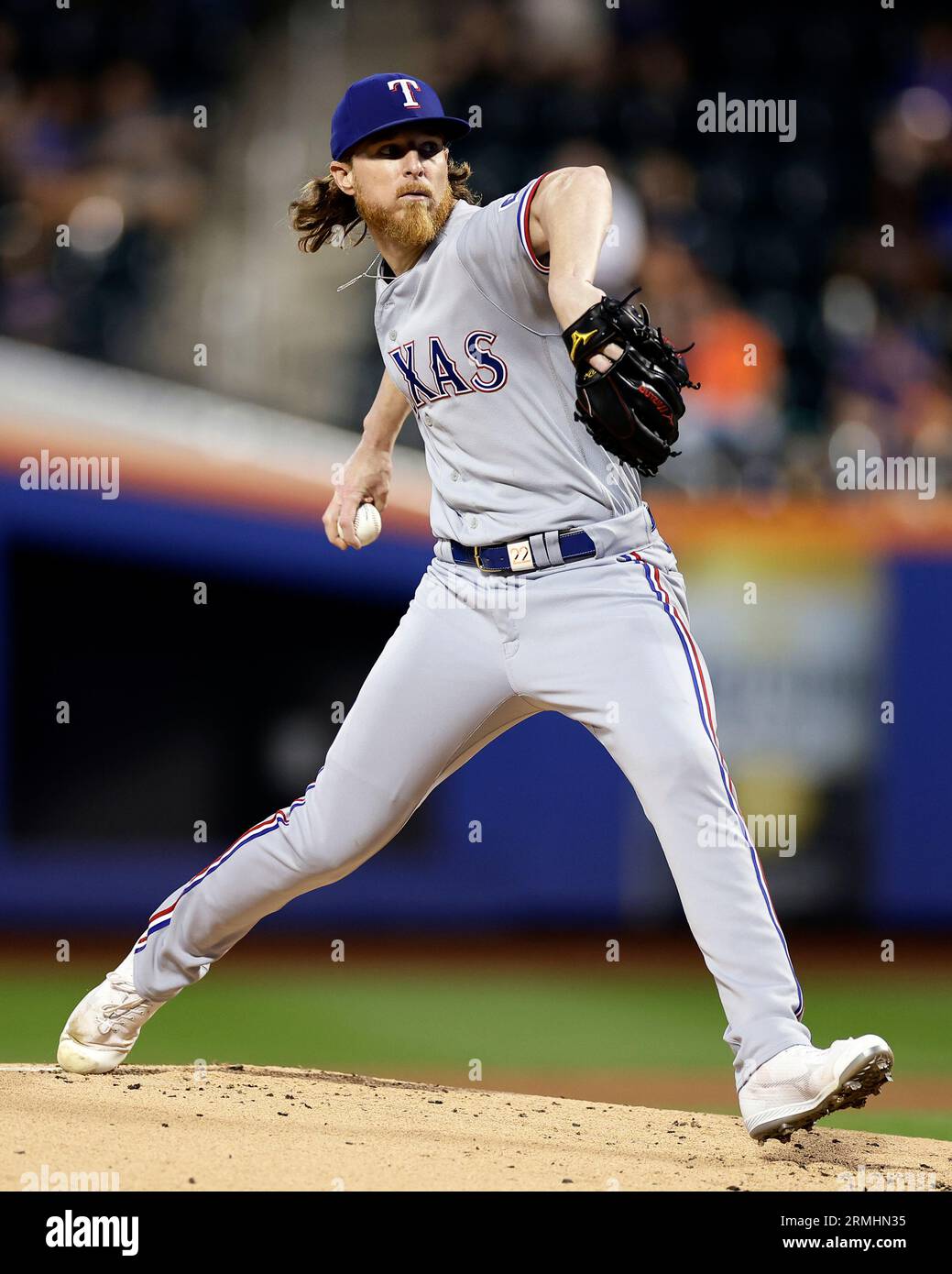 Texas Rangers pitcher Jon Gray throws against the New York Mets during ...