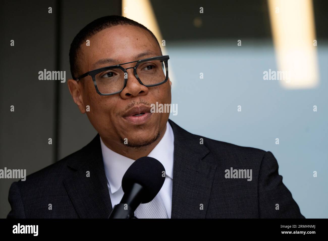 DC Public Schools Chancellor Lewis Ferebee speaks during a ribbon ...