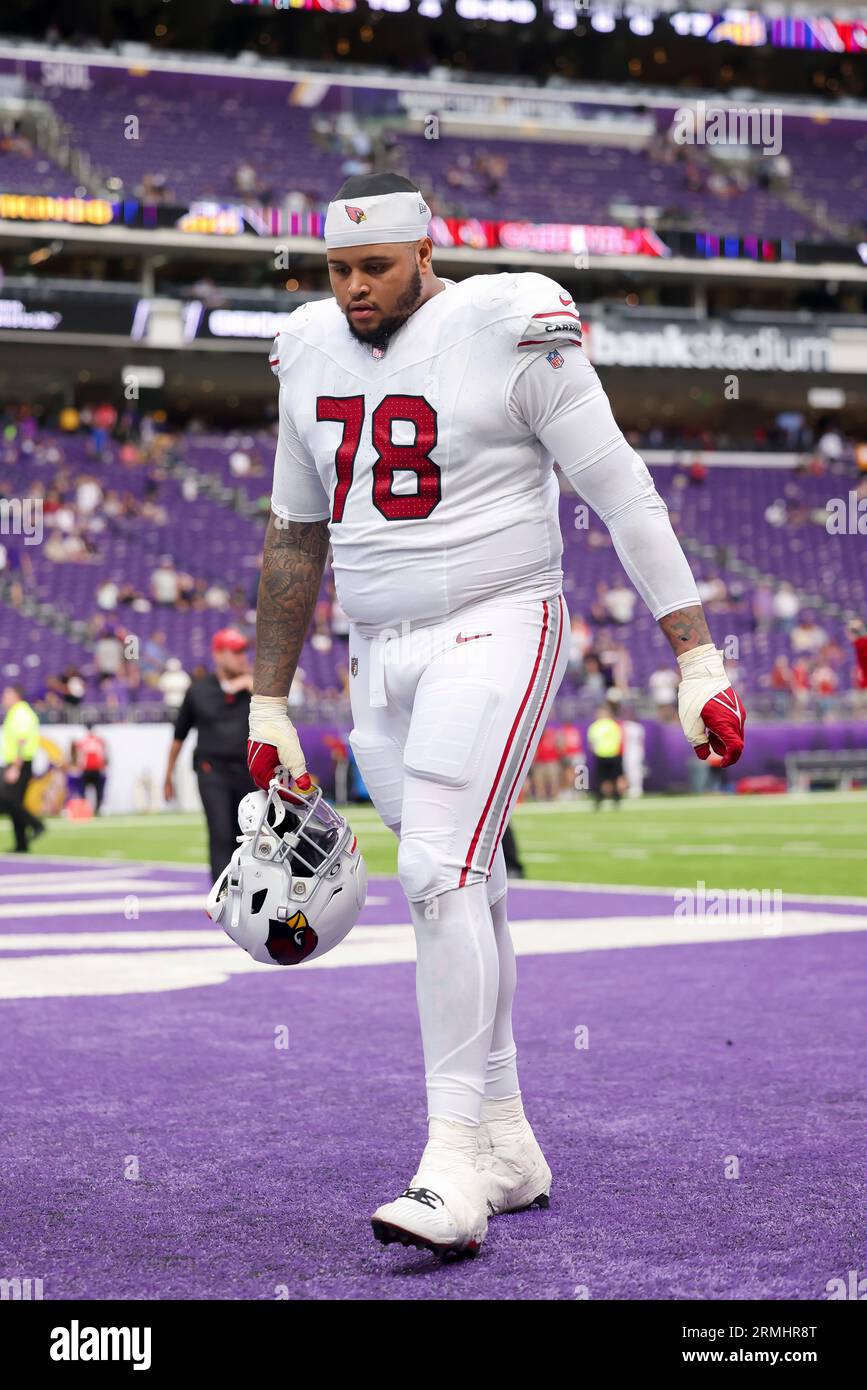Arizona Cardinals guard Marquis Hayes (78) walks off the field after an ...