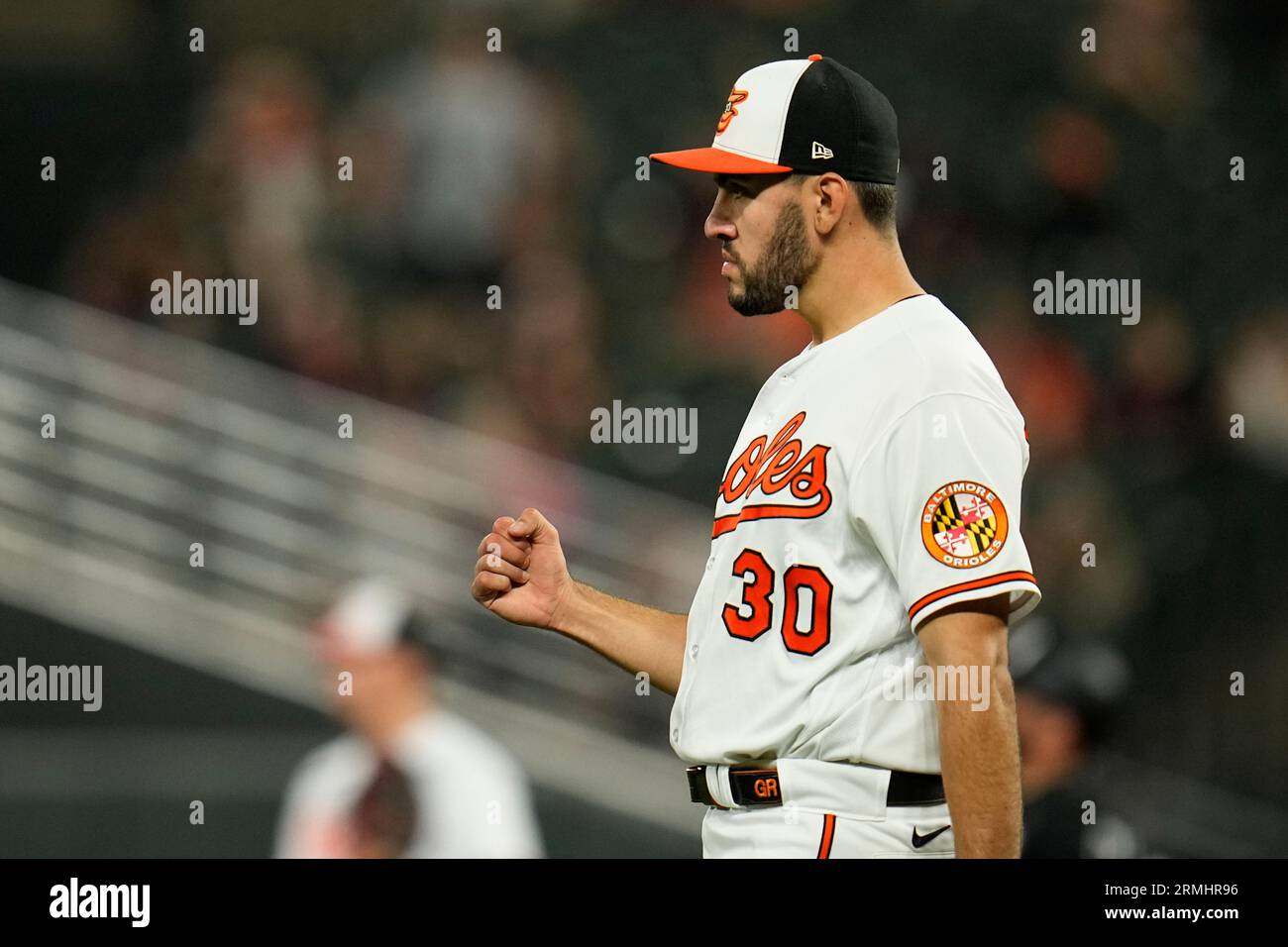 Baltimore Orioles starting pitcher Grayson Rodriguez reacts after ...