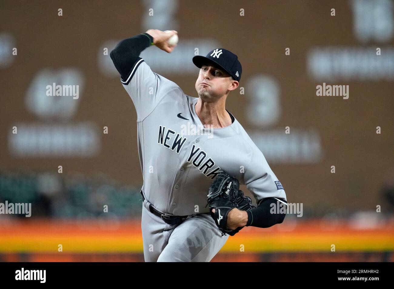 New York Yankees relief pitcher Clay Holmes throws against the Detroit ...
