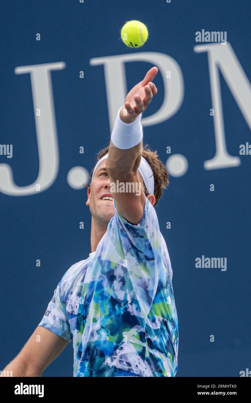 Casper Ruud (NOR) competing in the Men's Singles Round 1 at the 2023 US ...