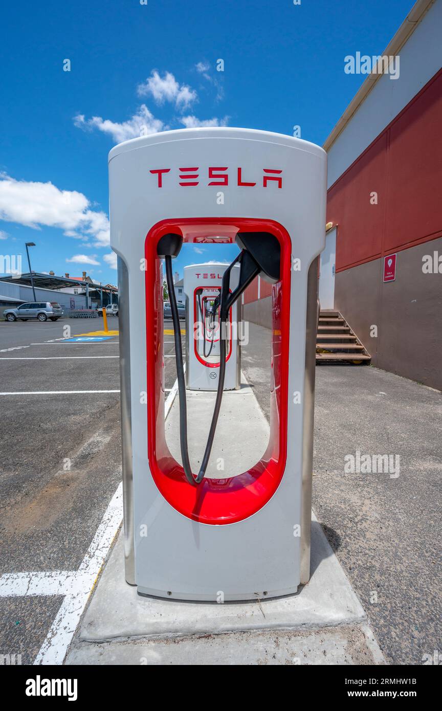 Tesla charging points at Coles car park in Tenterfield Stock Photo - Alamy