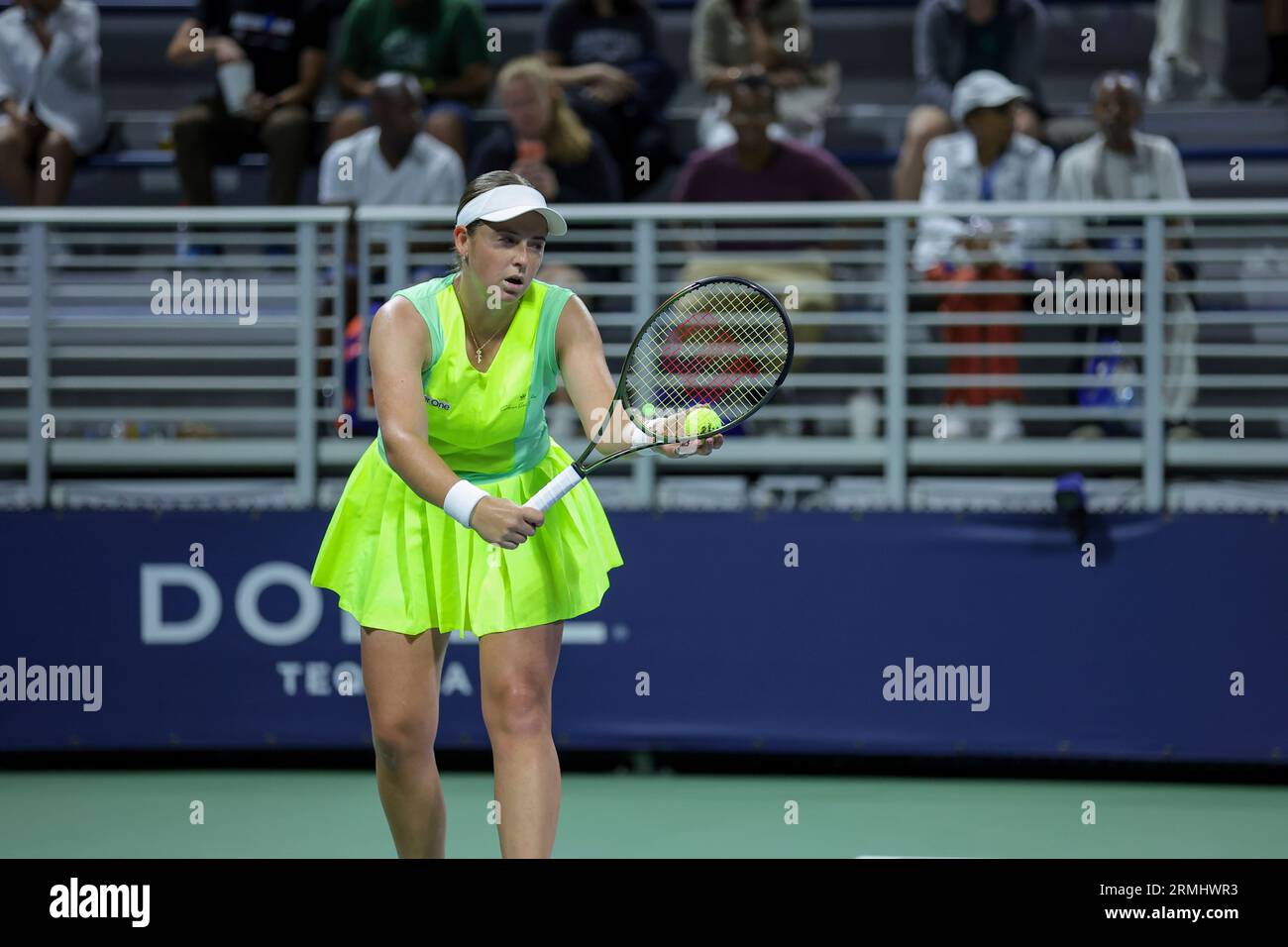 Jelena Ostapenko in action during a women's singles match at the 2023 ...