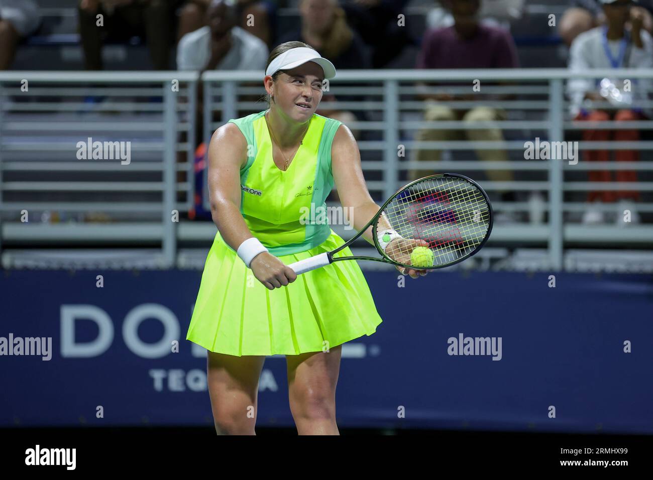Jelena Ostapenko in action during a women's singles match at the 2023 ...