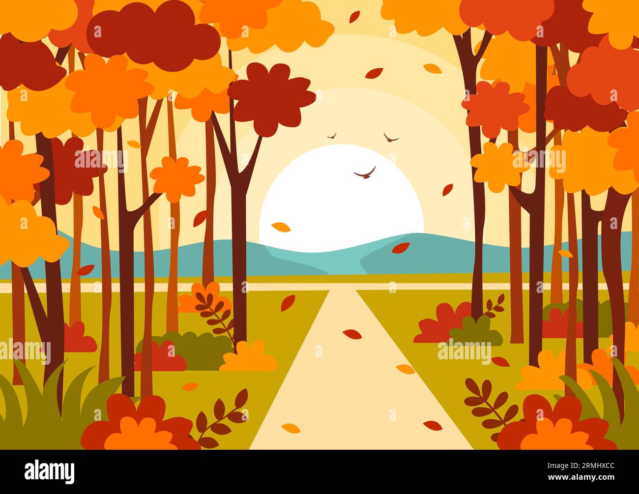 Autumn Landscape Background Vector Illustration with Mountains, Fields ...