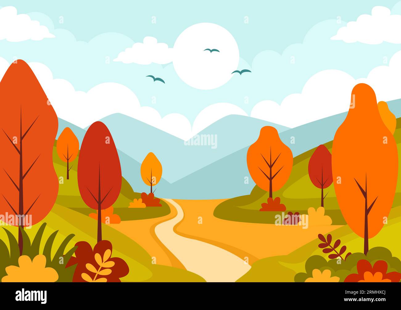 Autumn Landscape Background Vector Illustration with Mountains, Fields ...