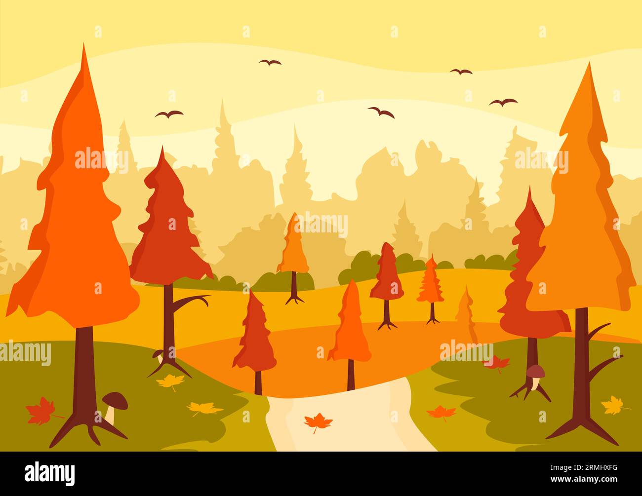Autumn Landscape Background Vector Illustration with Mountains, Fields ...