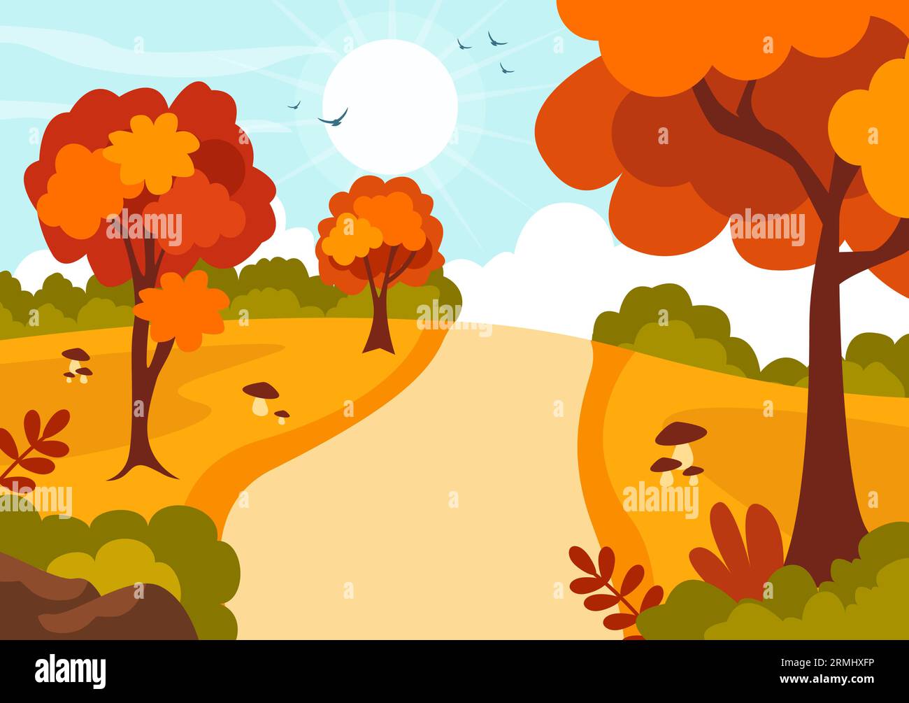Autumn Landscape Background Vector Illustration with Mountains, Fields ...