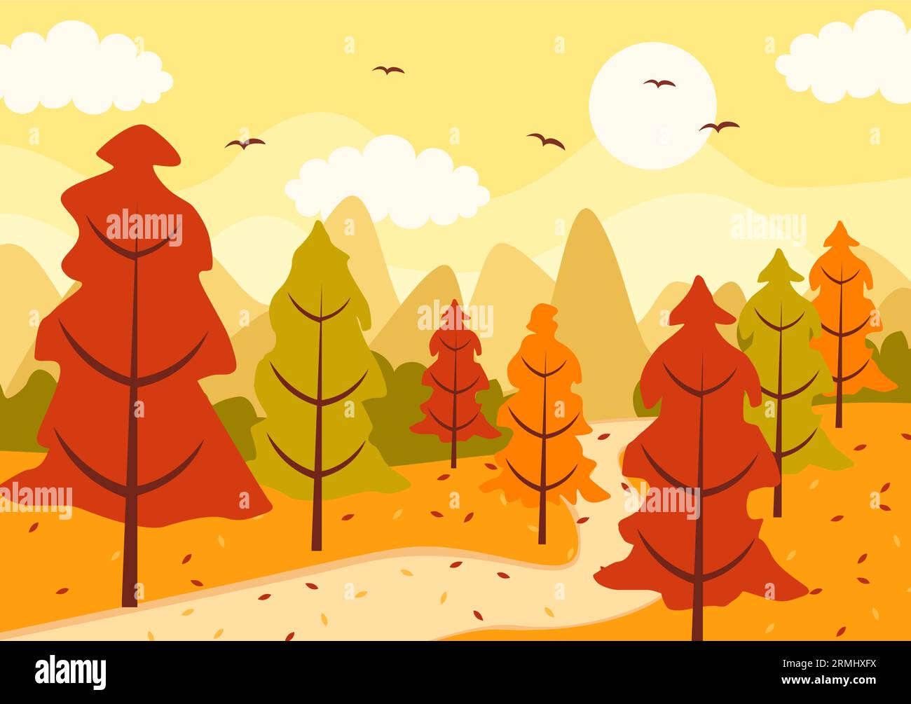 Autumn Landscape Background Vector Illustration with Mountains, Fields ...