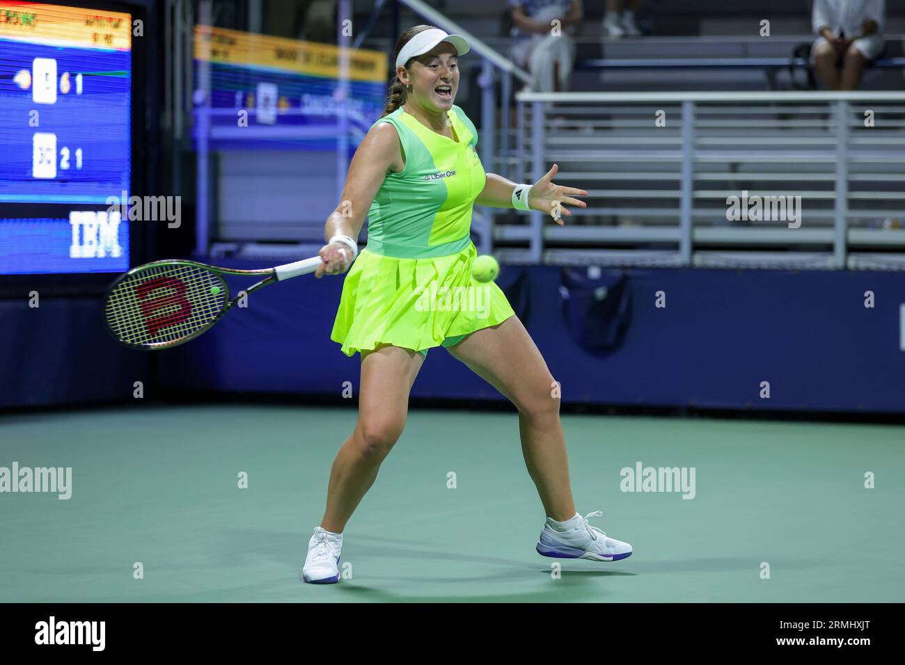 Jelena Ostapenko in action during a women's singles match at the 2023 ...