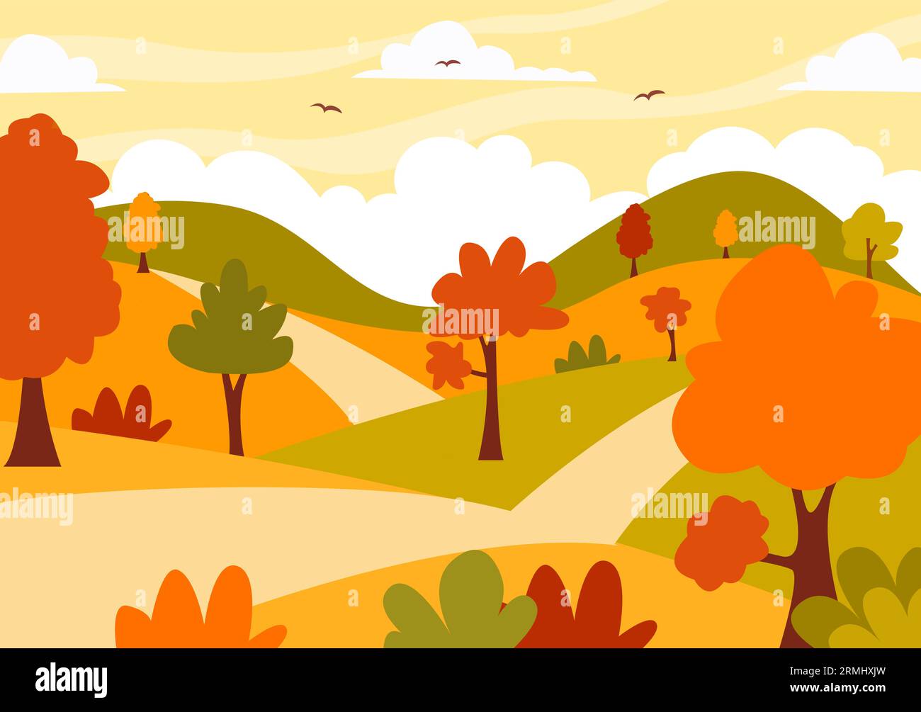 Autumn Landscape Background Vector Illustration with Mountains, Fields ...