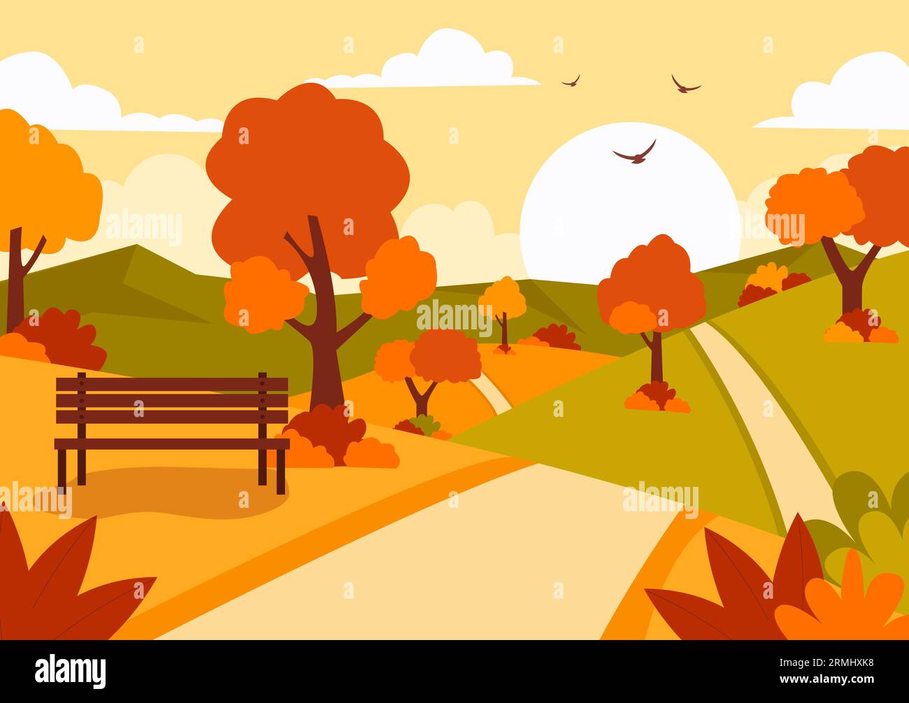 Autumn Landscape Background Vector Illustration with Mountains, Fields ...