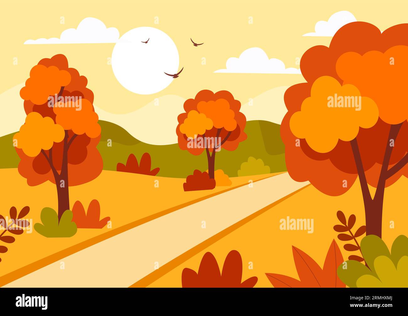 Autumn Landscape Background Vector Illustration with Mountains, Fields ...