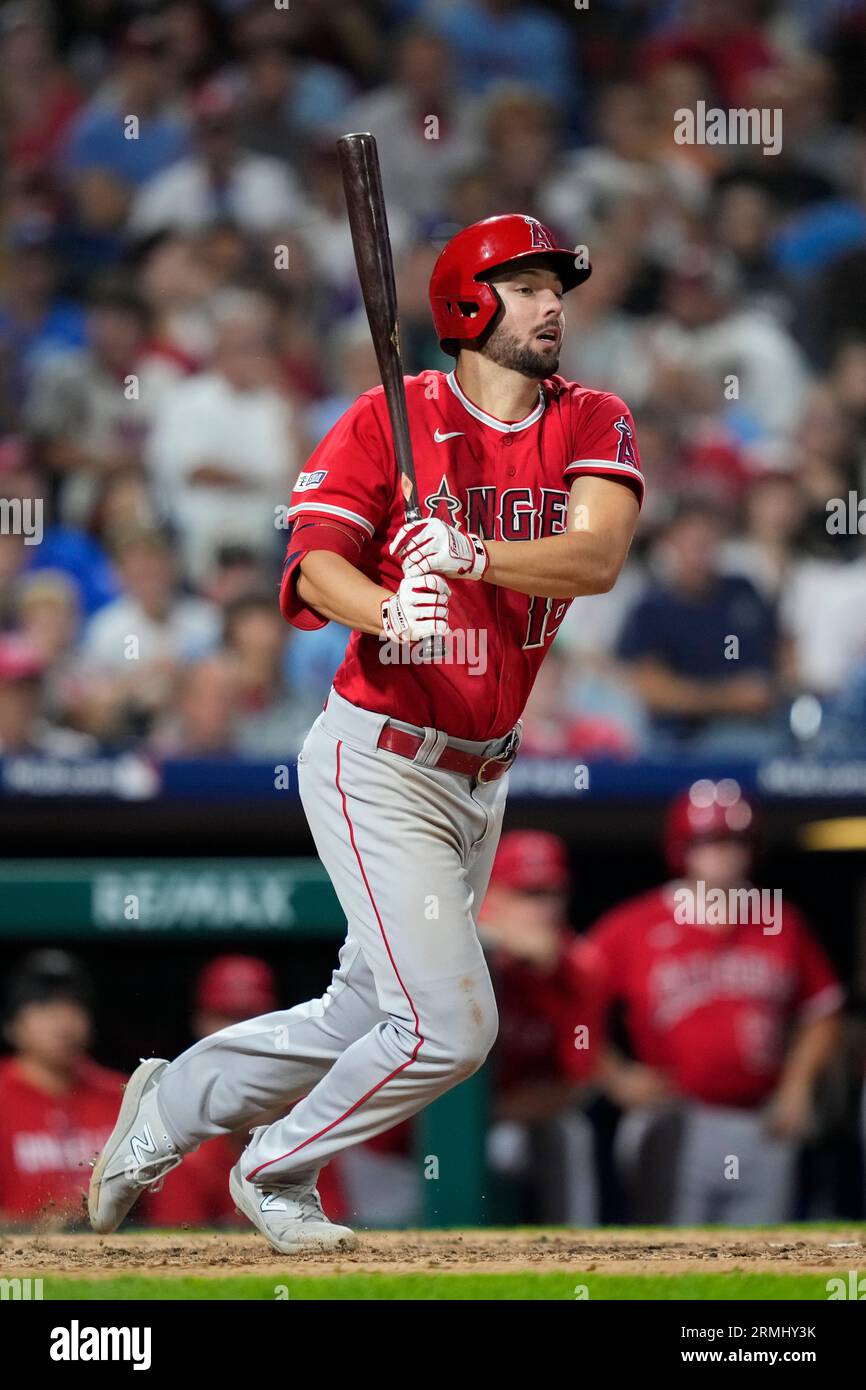 Los Angeles Angels' Nolan Schanuel plays during a baseball game, Monday ...