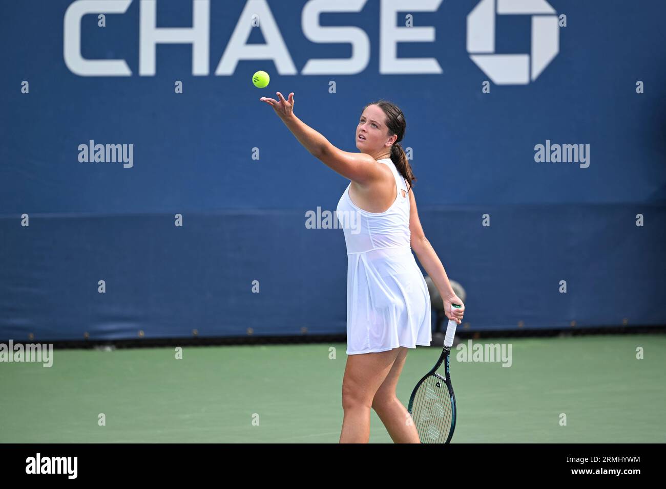 Viktoria Hruncakova serves during a women's singles match at the 2023 ...