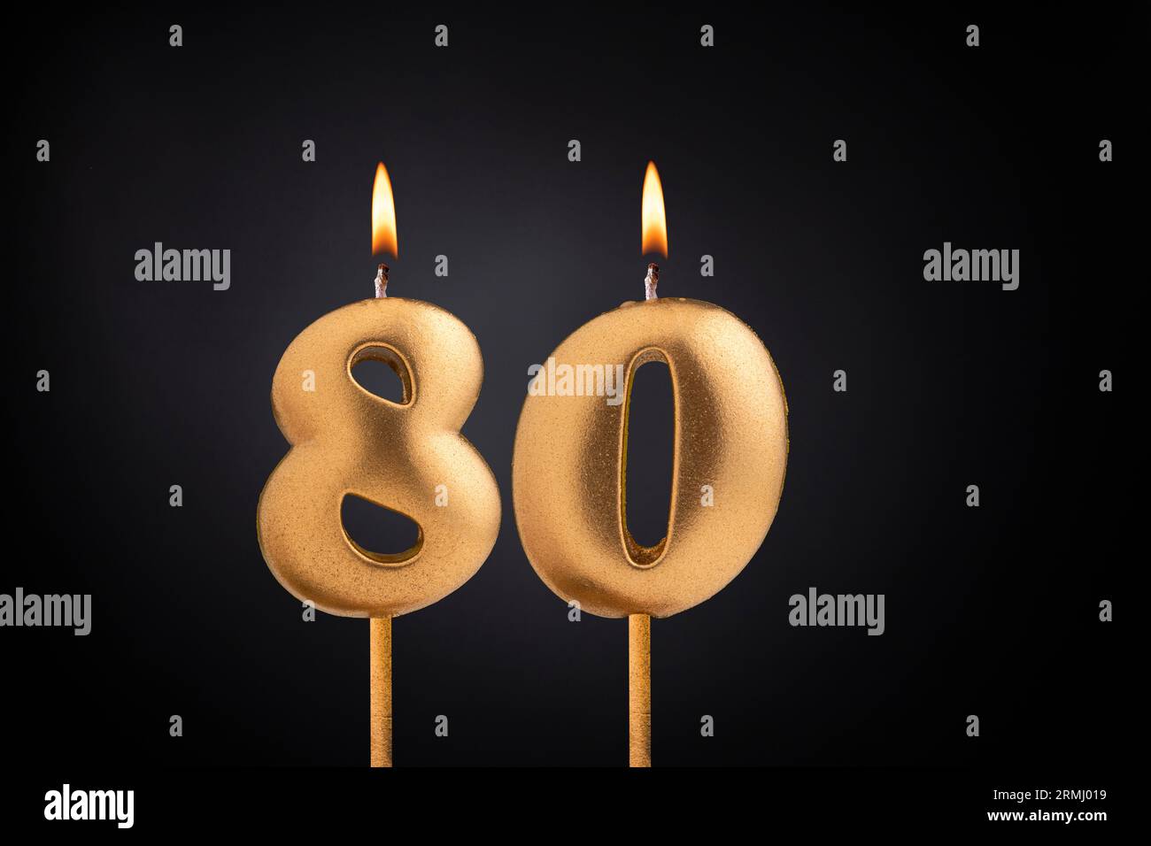 Birthday candle number 80 - Birthday celebration on black background ...