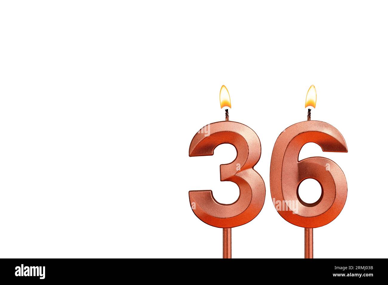 Burning candle number 36 for birthday on white background Stock Photo ...