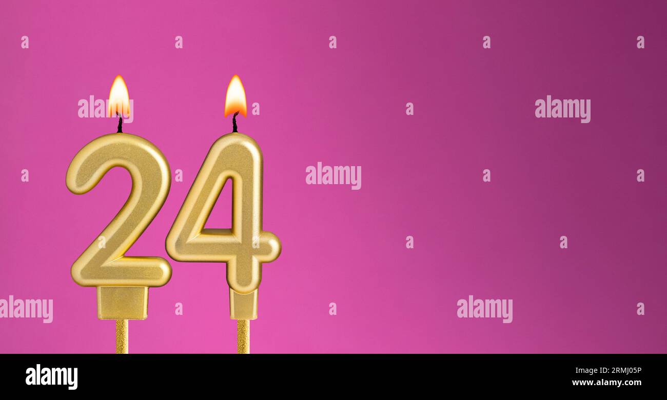 Birthday card with candle number 24 - purple background Stock Photo - Alamy
