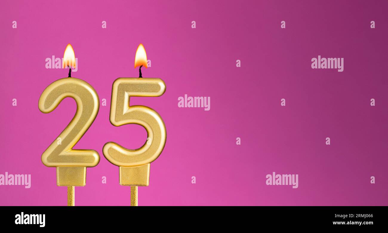 Candle number 25 in purple background - birthday card Stock Photo - Alamy