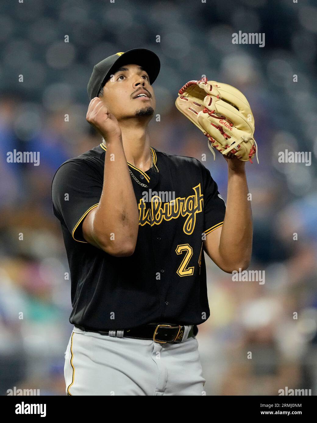 Pittsburgh Pirates starting pitcher Johan Oviedo celebrates after a ...