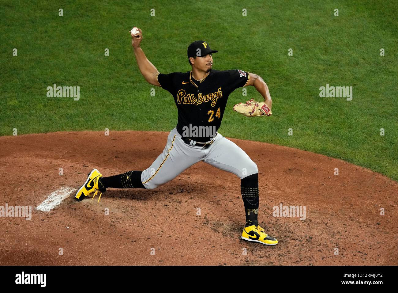 Pittsburgh Pirates starting pitcher Johan Oviedo throws during the ...