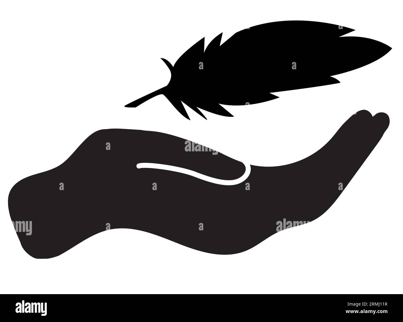 Feather in hand icon. Lightweight sign. Sensitive icon with soft ...