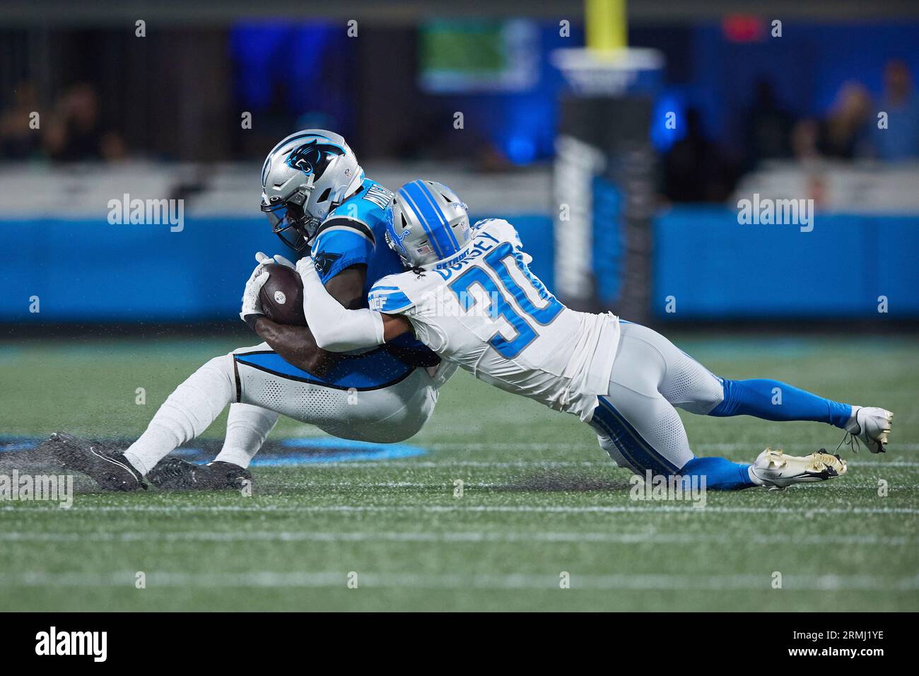 Carolina Panthers wide receiver Jonathan Mingo (15) is tackled by ...