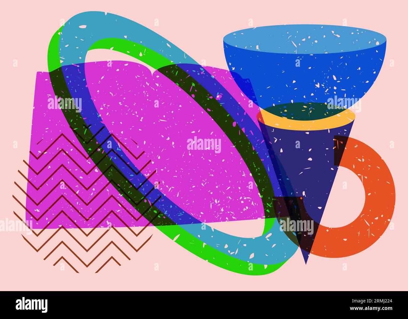 Book and colorful geometric shapes. Educational Object in trendy riso ...