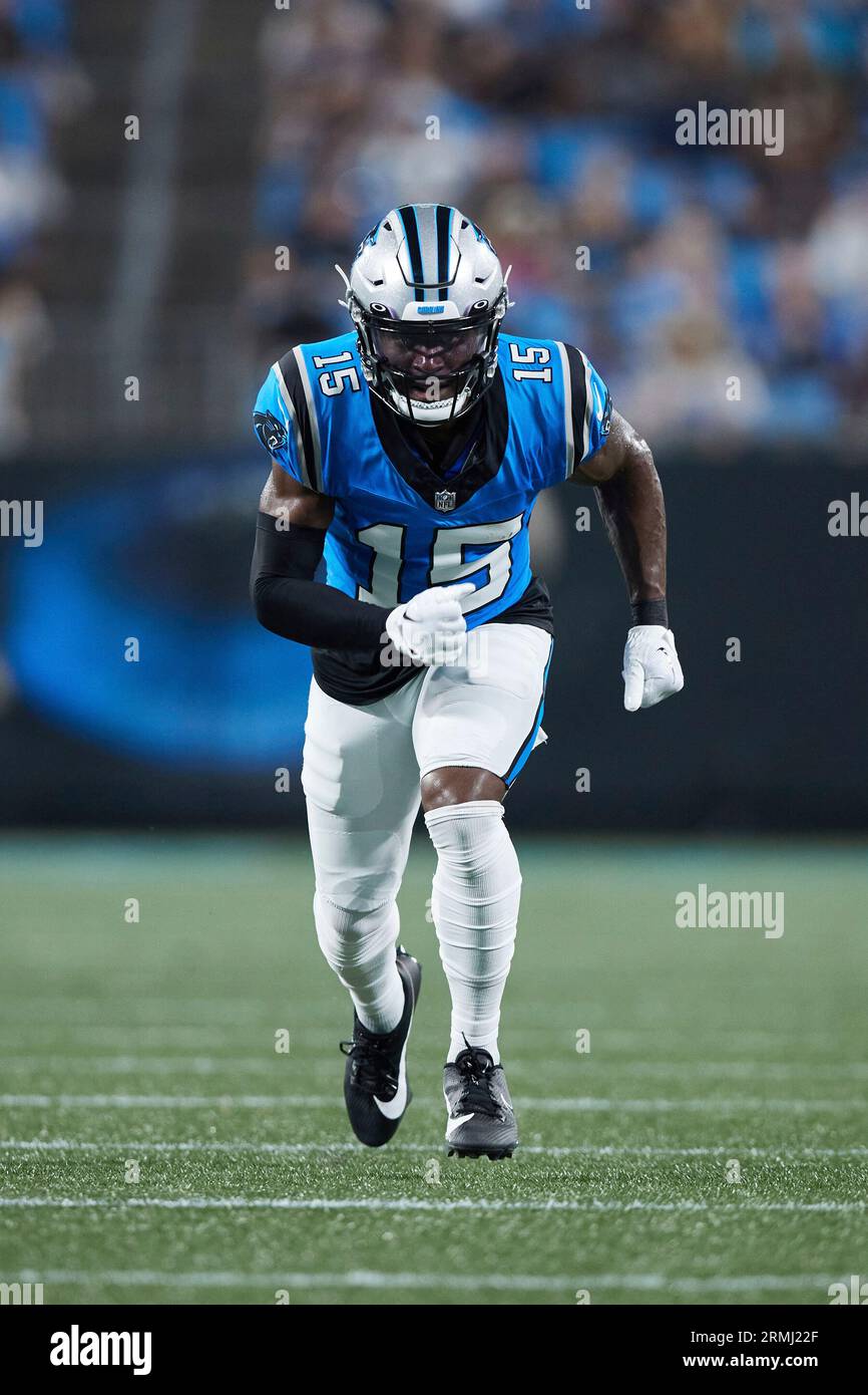 Carolina Panthers wide receiver Jonathan Mingo (15) runs a route during ...
