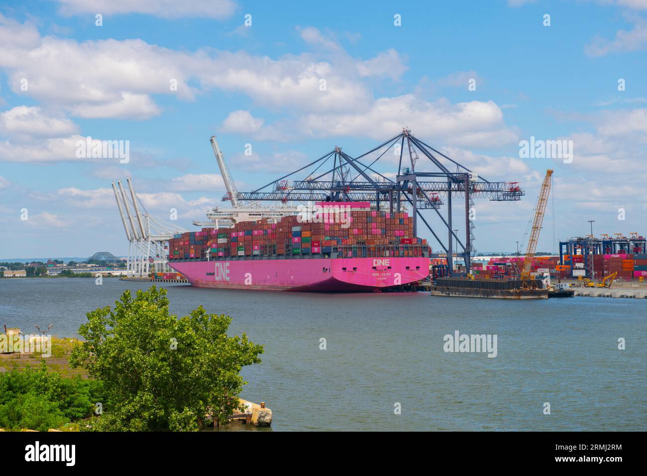 Panama Container Ship One Hawk docked at Port Jersey in city of Bayonne ...