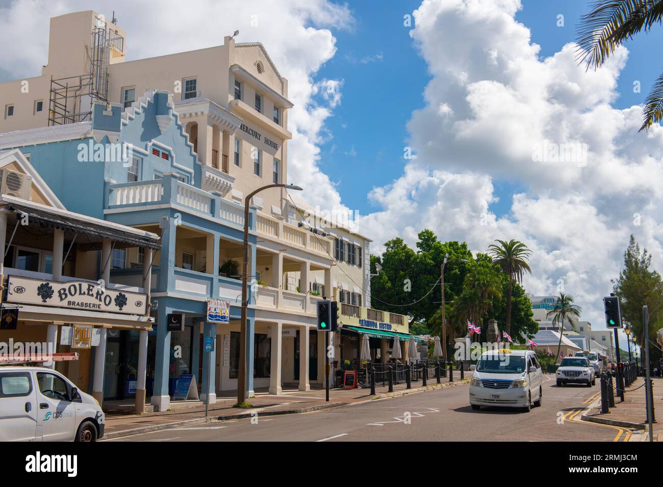Front Street historic commercial buildings in Hamilton city center in ...