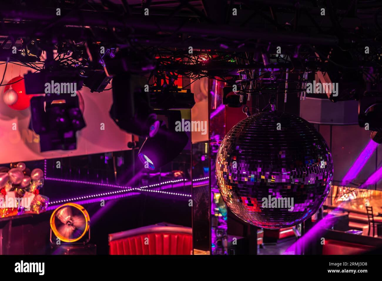 Disco ball and lights at a night club Stock Photo - Alamy